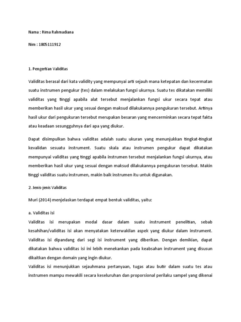 Validitas: Definisi, Jenis, dan Hubungannya dengan Reliabilitas | PDF