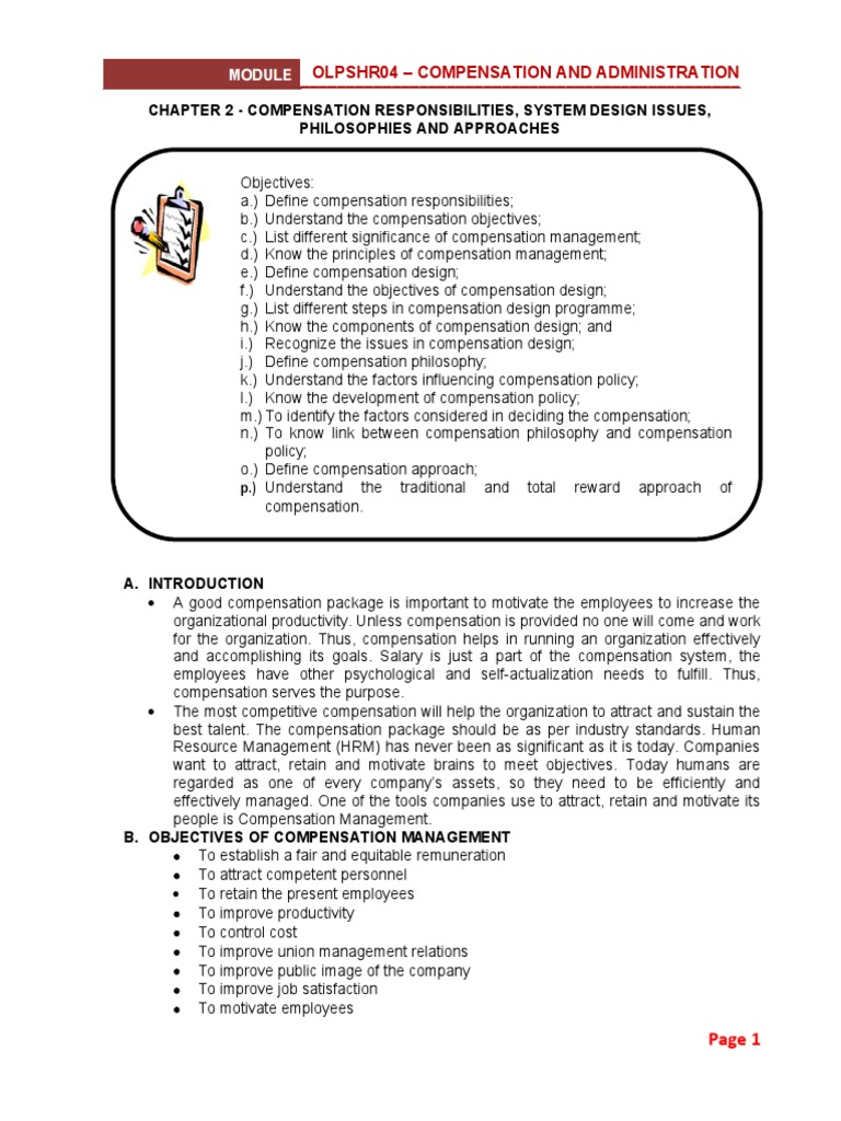 Chapter 2 - COMPENSATION RESPONSIBILITIES, SYSTEM DESIGN ISSUES ...