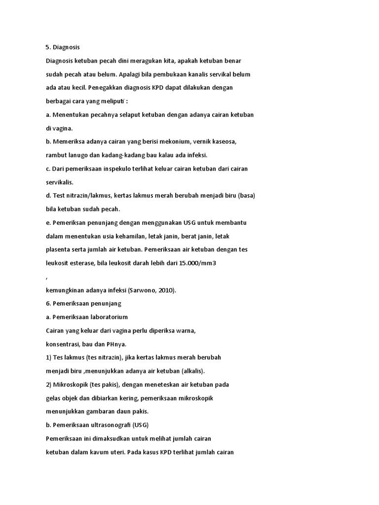 Diagnosis Ketuban Pecah Dini dan Pemeriksaan | PDF | Kesehatan Holistik ...