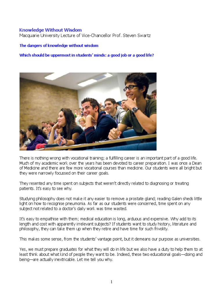 Knowledge Without Wisdom | PDF | Wisdom | Further Education