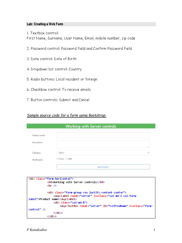 Lab: Creating A Web Form: Sample Source Code For A Form Using Bootstrap ...