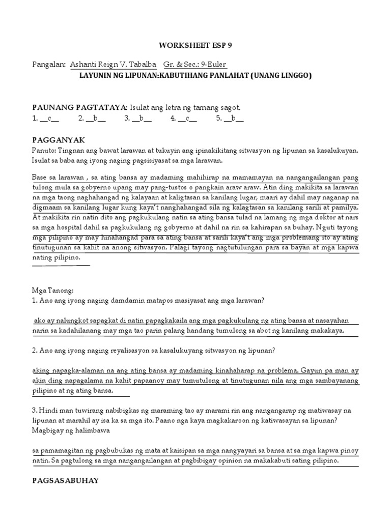 Esp - Worksheet 1 Week 1 Module1 Esp 9.viana | PDF