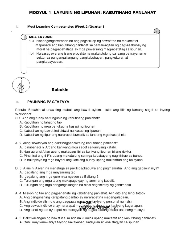 ESP WEEK 2 MODULE1 LEARNING ACTIVITY SHEET ESP 9.bergonio | PDF