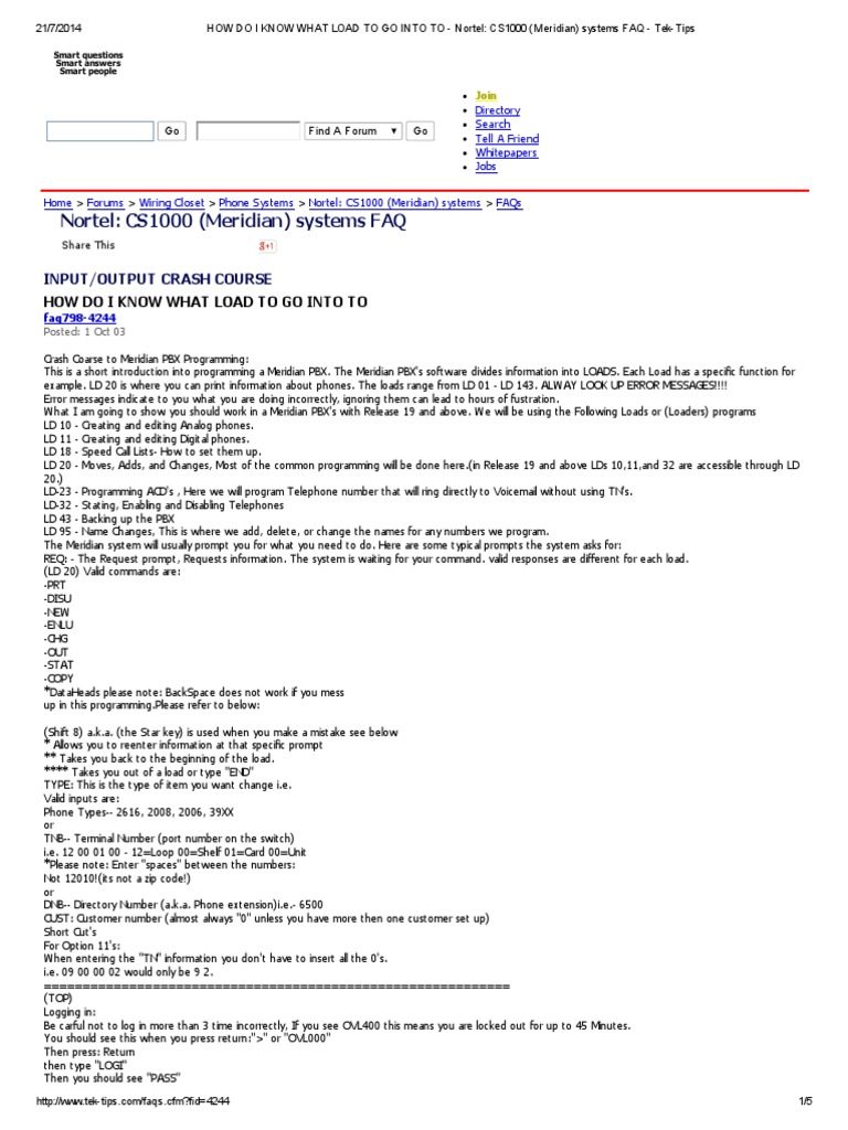 Nortel: CS1000 (Meridian) Systems FAQ: Input/Output Crash Course | PDF ...