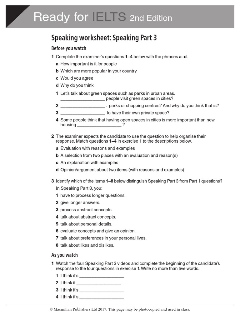 RfI Speaking Part 3 Worksheet | Download Free PDF | Question | Reason