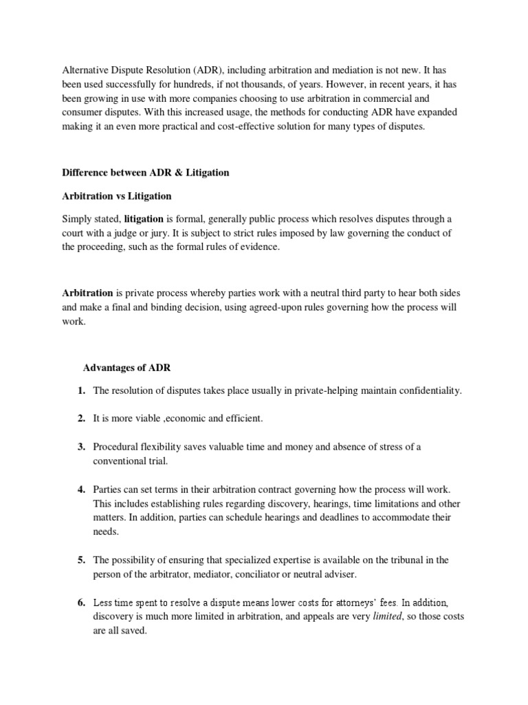 Advantages and Disadvantages of ADR | PDF | Alternative Dispute Resolution | Arbitration