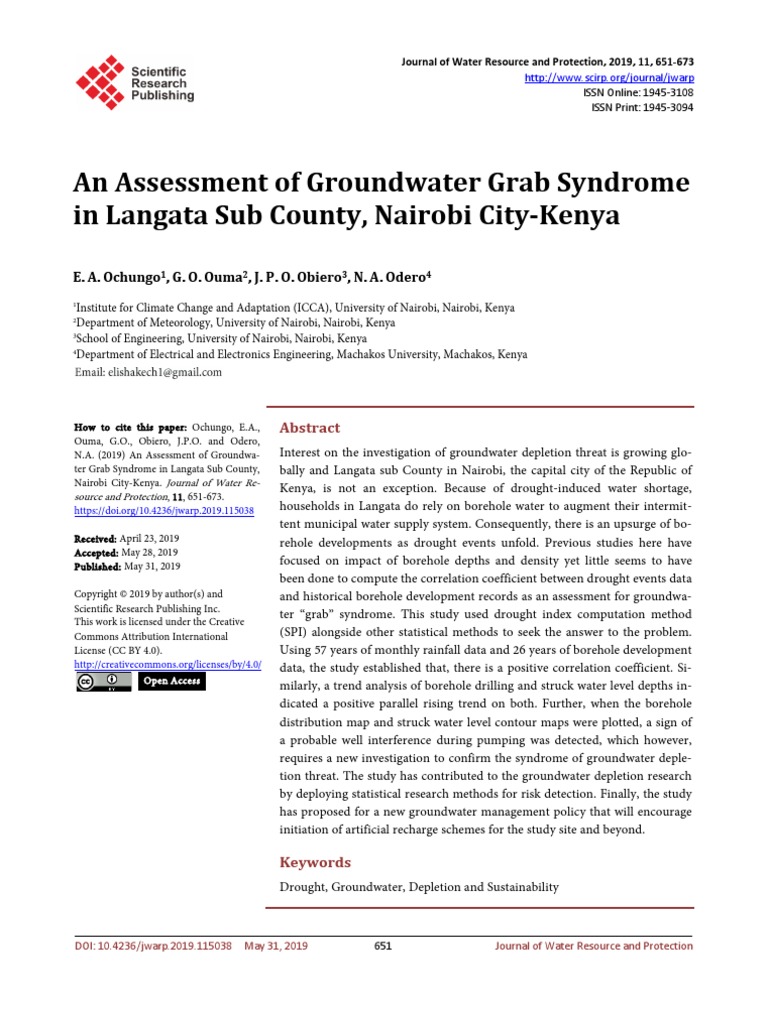 An Assessment of Groundwater Grab Syndrome in Langata Sub County ...