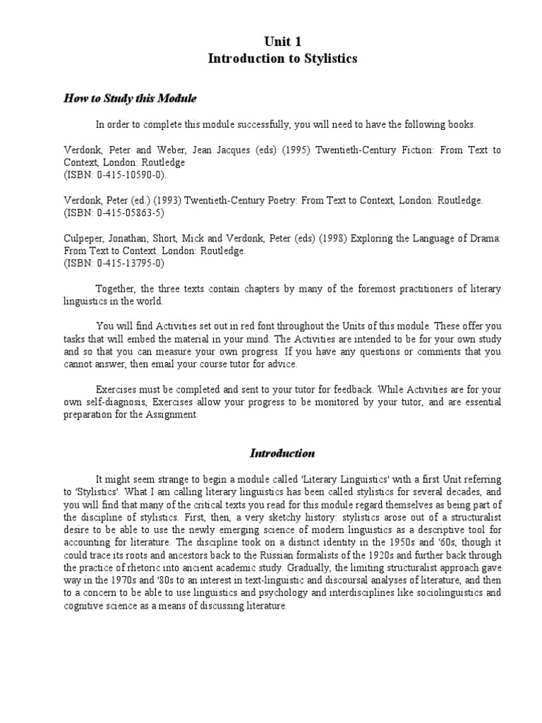 Unit 1: Introduction of Stylistics | PDF | Linguistics | Literary Criticism