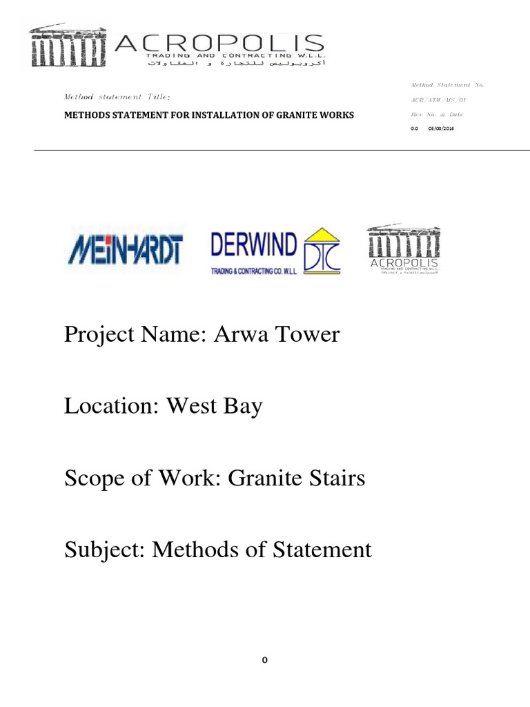 Project Name: Arwa Tower: Methods Statement For Installation of Granite Works | PDF | Adhesive ...