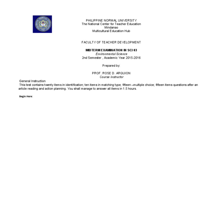 Environmental Science Midterm Exam Guide | PDF