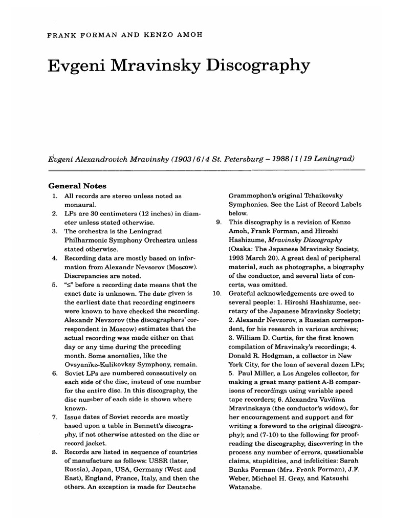 Evgeni Mravinsky Discography: Evgeni Alexandrovich Mravinsky (1903 I 6 ...