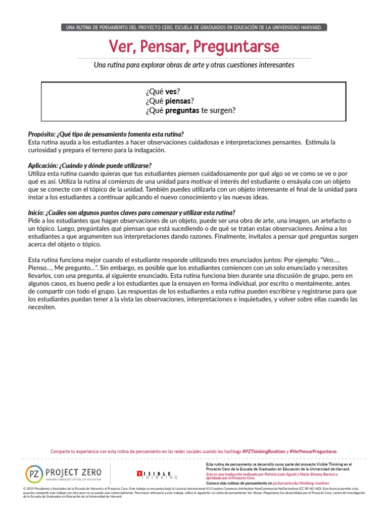 Ver, Pensar, Preguntarse - See, Think, Wonder | PDF | Licencia Creative ...