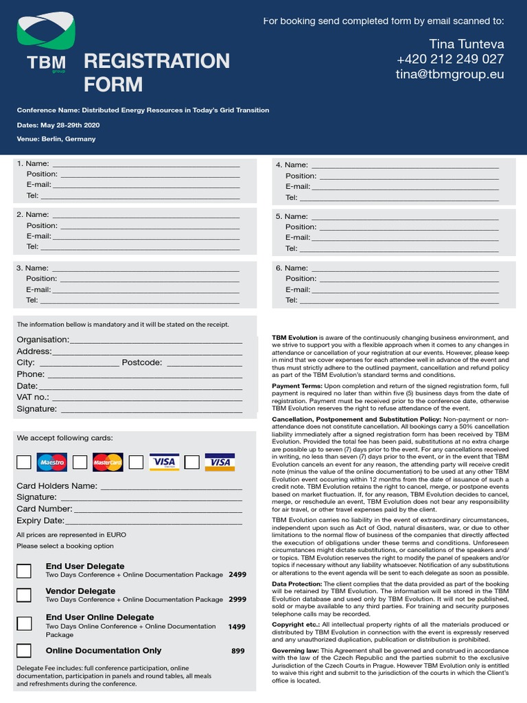 Registration Form: Tina Tunteva +420 212 249 027 Tina@tbmgroup - Eu ...