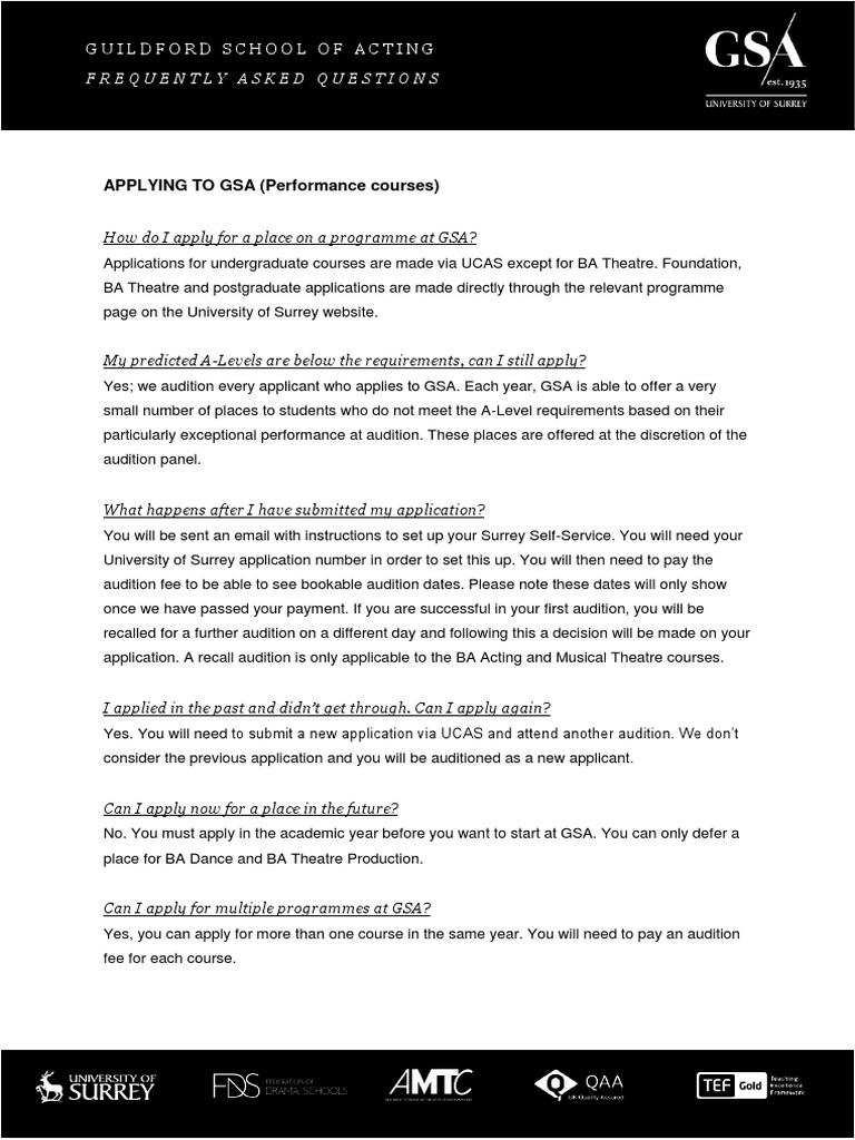 APPLYING TO GSA (Performance Courses) : Frequently Asked Questions ...