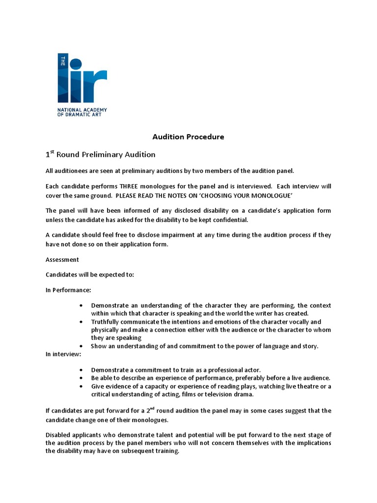 1 Round Preliminary Audition | PDF | Audition | Learning