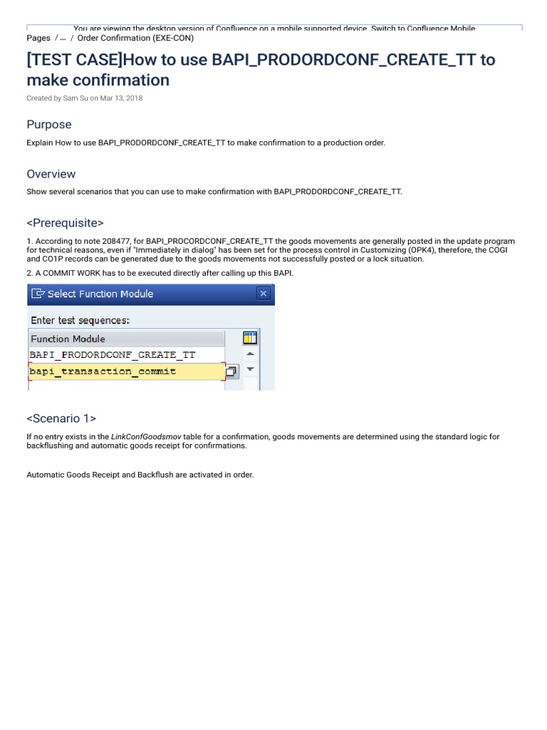 (TEST CASE) How To Use BAPI - PRODORDCONF - CREATE - TT To Make ...