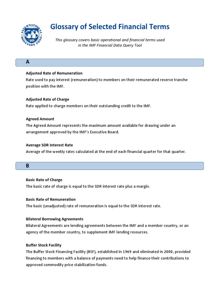 Glossary of Selected Financial Terms | PDF | Special Drawing Rights ...
