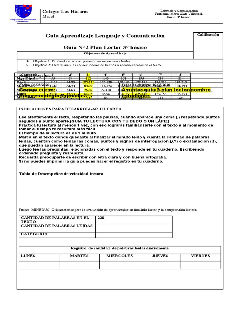 Guia 2 Plan Lector Lenguaje 3° Basico | PDF | Comunicación humana ...