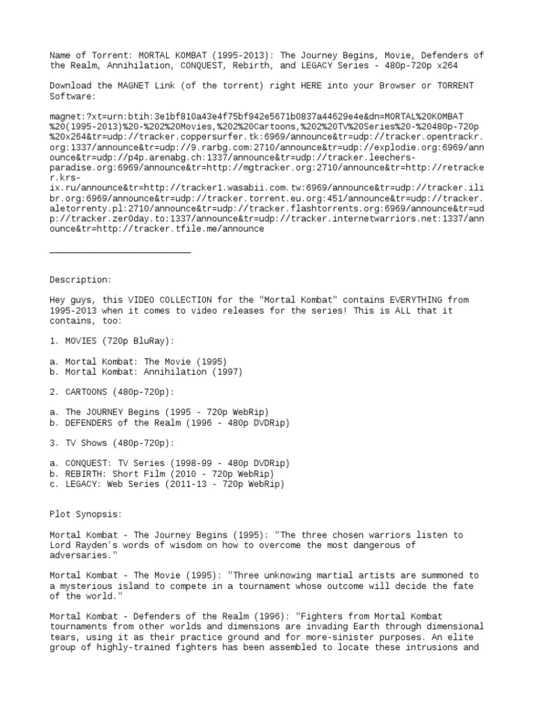 MORTAL KOMBAT (1995-2013) - Complete Movies, Cartoons, TV Series - 480p ...