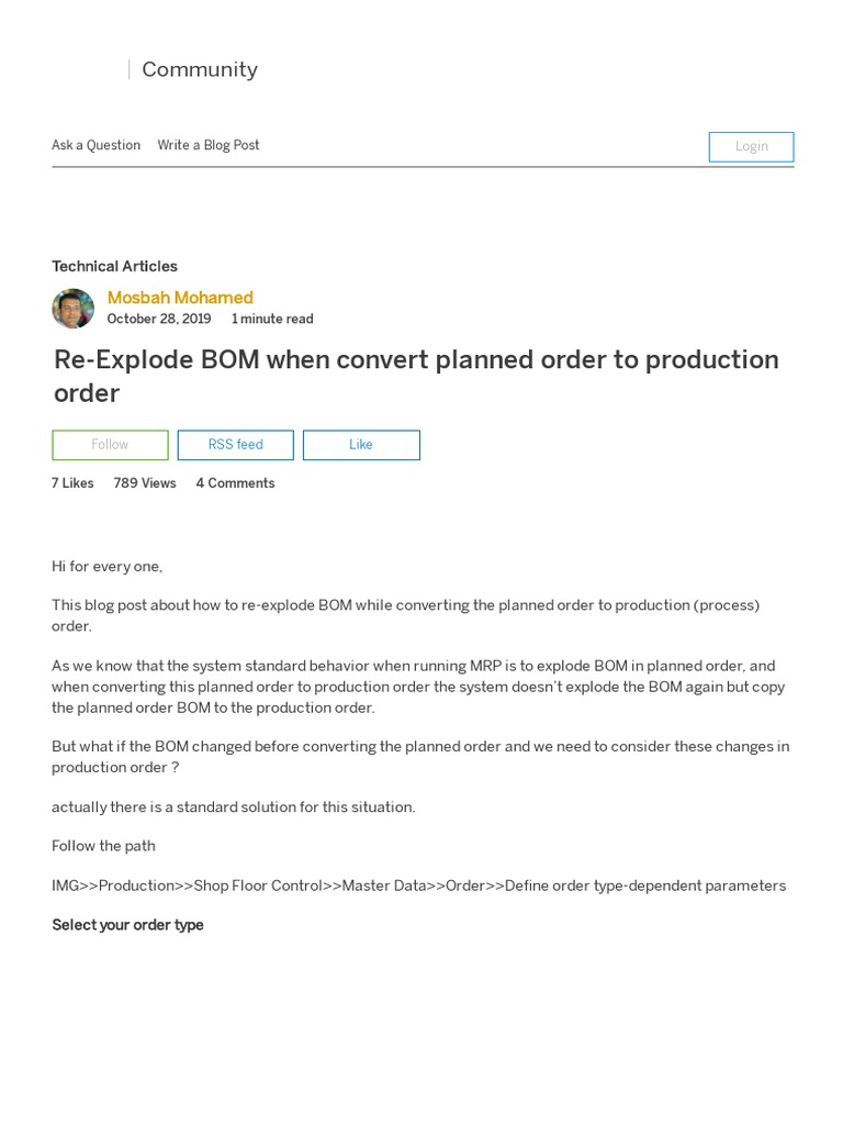 Re-Explode BOM When Convert Planned Order To Production Order - SAP ...