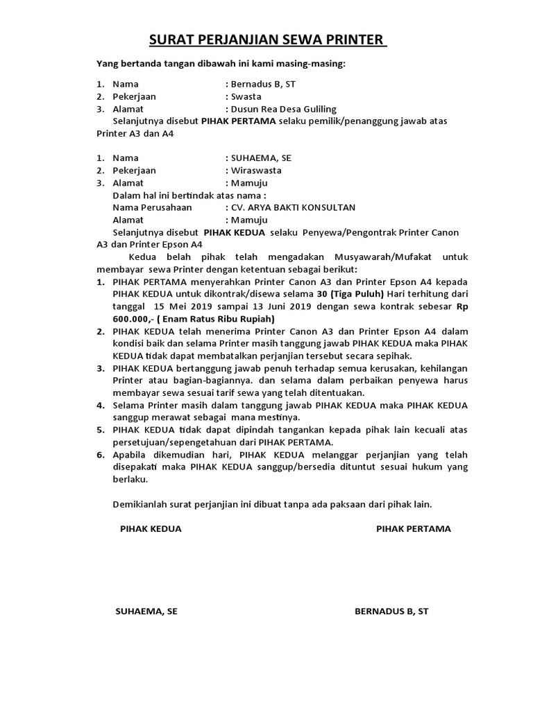 Surat Perjanjian Sewa Print A3 | PDF