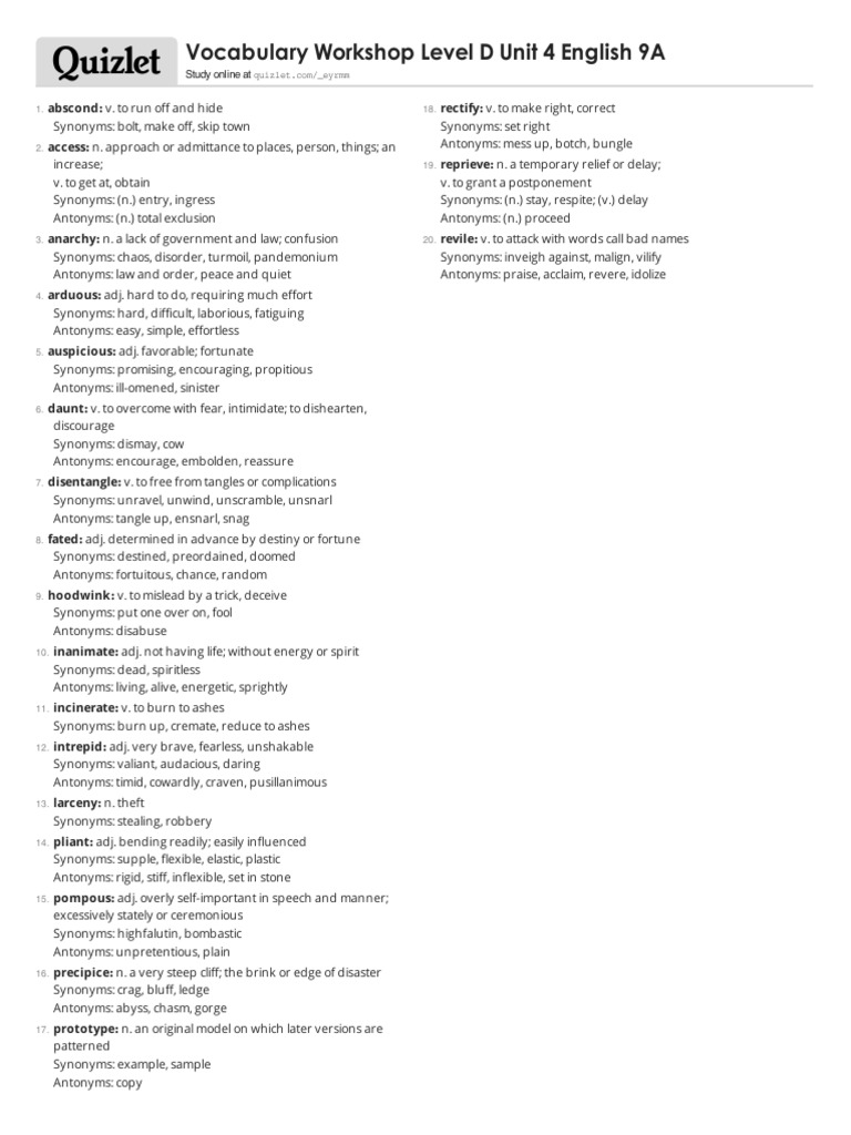 Vocabulary Workshop Level D Unit 4 | PDF | Theft | Violence