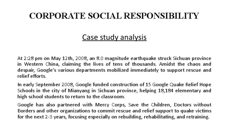 Corporate Social Responsibility: Case Study Analysis | PDF