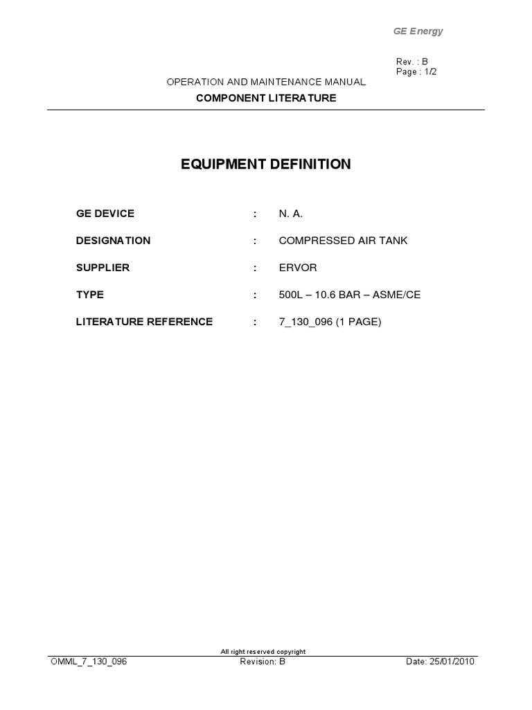 Equipment Definition: Component Literature | PDF