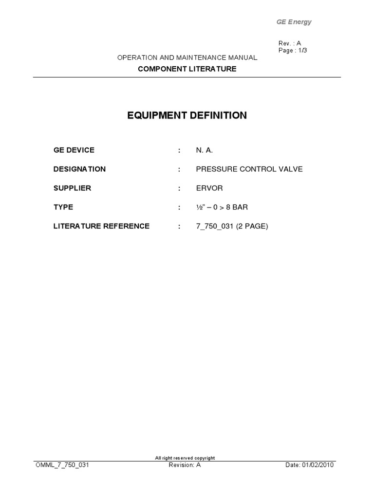 Equipment Definition: Component Literature | PDF | Pressure | Gases