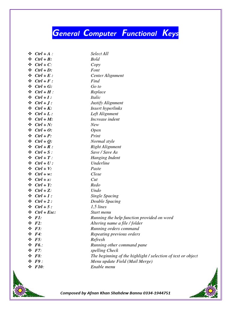 Computer Shortcut Keys | PDF | Control Key | Cursor (User Interface)
