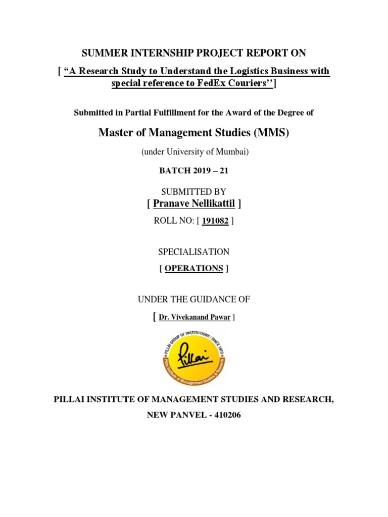 Study To Understand The Logistics Business Special Reference To FedEx ...