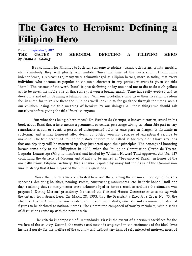 The Gates To Heroism: Defining A Filipino Hero | PDF | Hero | Unrest