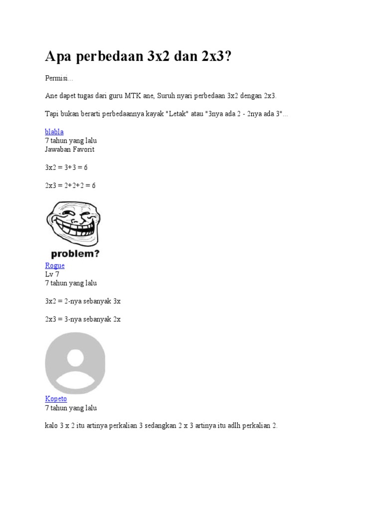 KONSEP PERKALIAN Apa Perbedaan 3x2 Dan 2x3 | PDF