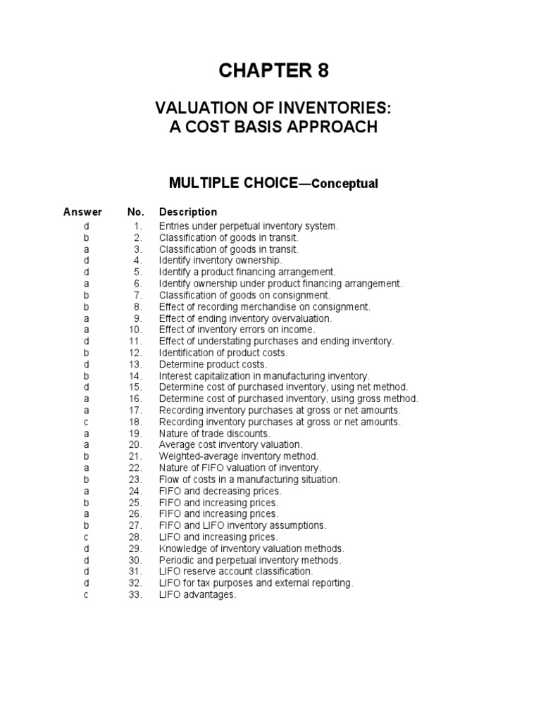 Valuation of Inventories: A Cost Basis Approach: Multiple Choice | PDF | Cost Of Goods Sold ...