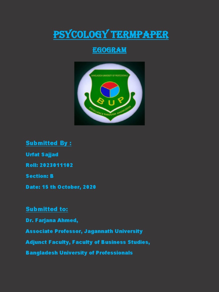 Egogram Termpaper | PDF | Behavioural Sciences | Psychological Concepts