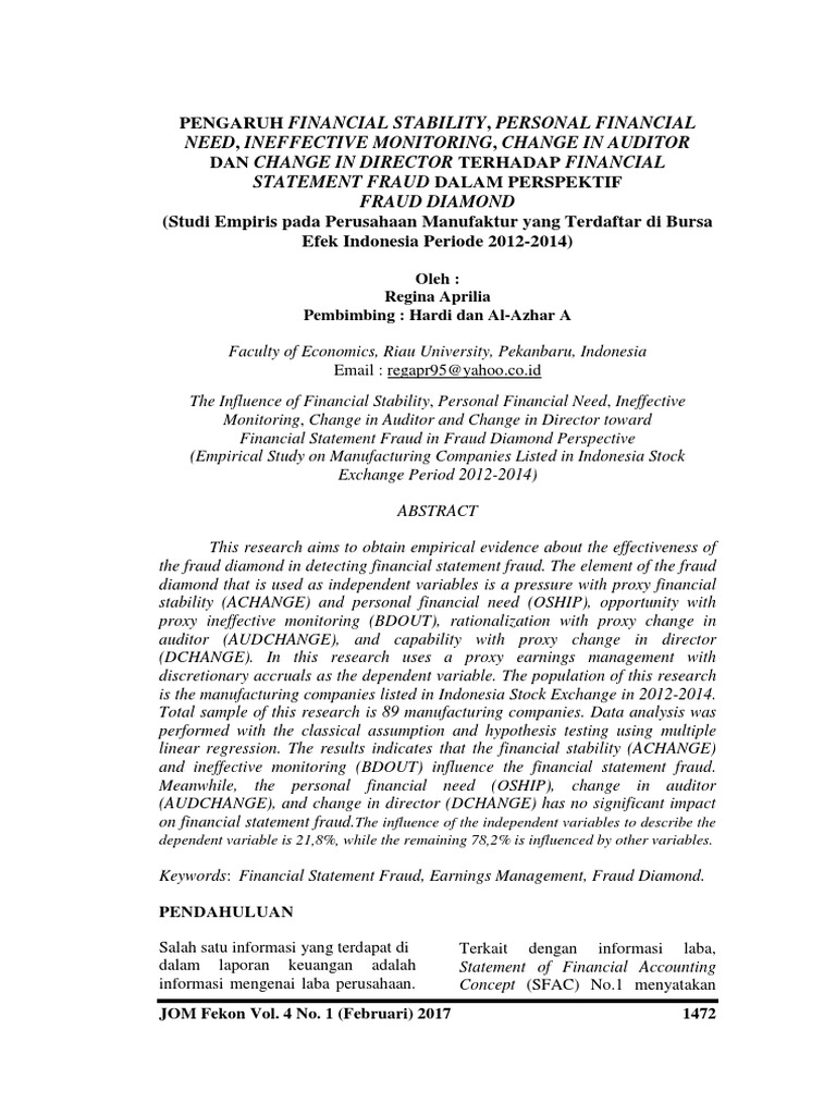 Pengaruh Financial Stability, Personal Financial Dan Change in Director ...