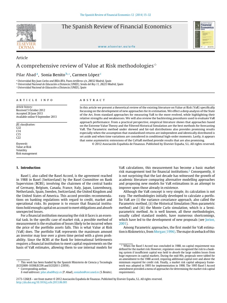 Acomprehensive Review of Value at Risk Methodologies | PDF | Value At ...