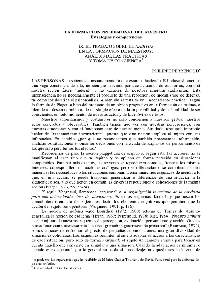 PHILIPPE PERRENOUD El Trabajo Sobre El Habitus PDF | PDF | Mente ...