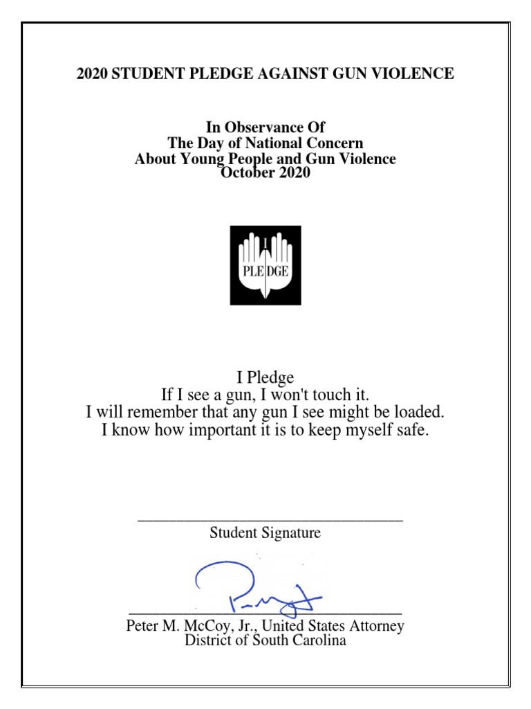 2020 Gun Pledge Elementary School | PDF | Social Science | Law