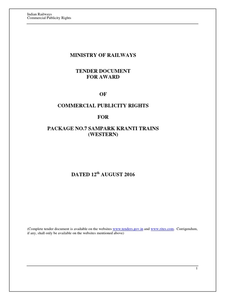 Railway Tender Sample PDF | PDF | License | Auction