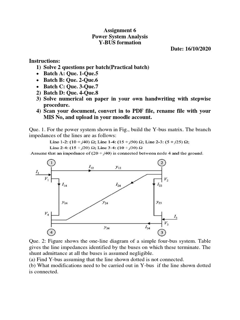 Assignment 6 Y-BUS Formation PDF | PDF