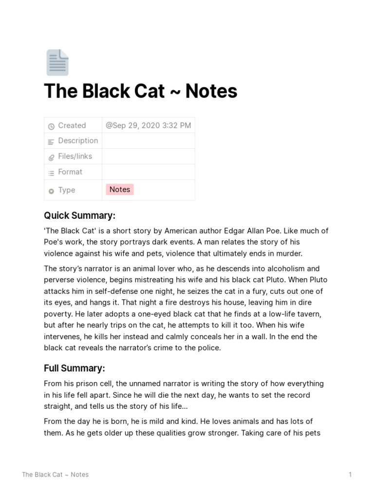 The Black Cat Notes: Quick Summary | PDF