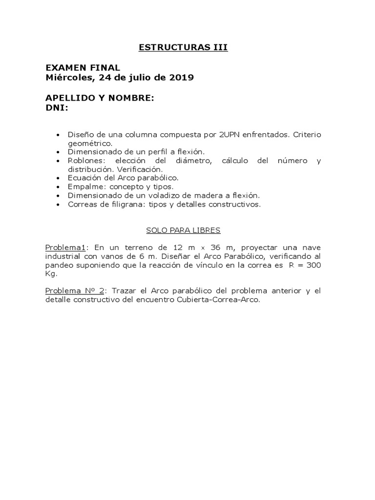 Final de Estructuras Iii | PDF | Pandeo | Braguero