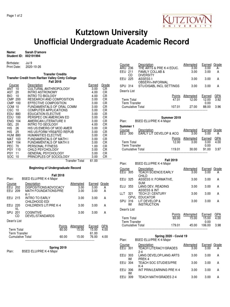 Unoffical Transcript | PDF | Academia | Science