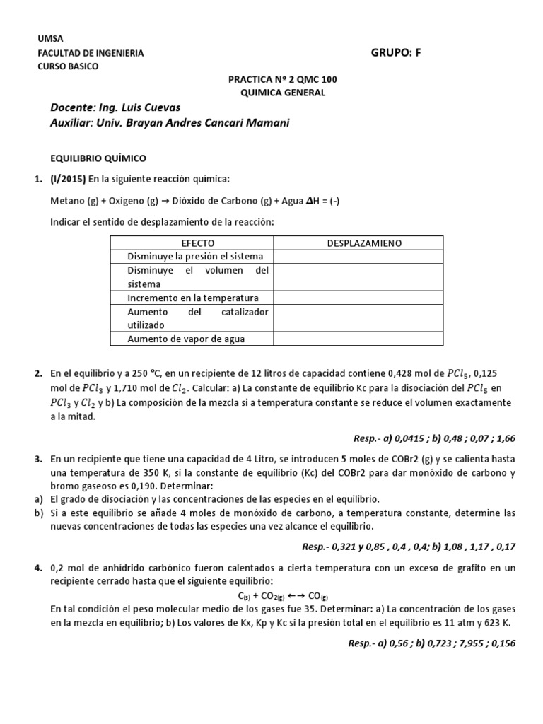 Practica #2 QMC 100 Umsa | Descargar gratis PDF | Solución tampón | Equilibrio químico