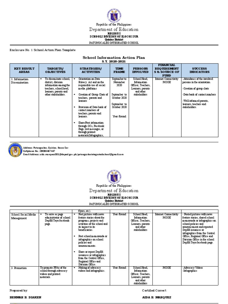 Department of Education: School Information Action Plan | PDF ...