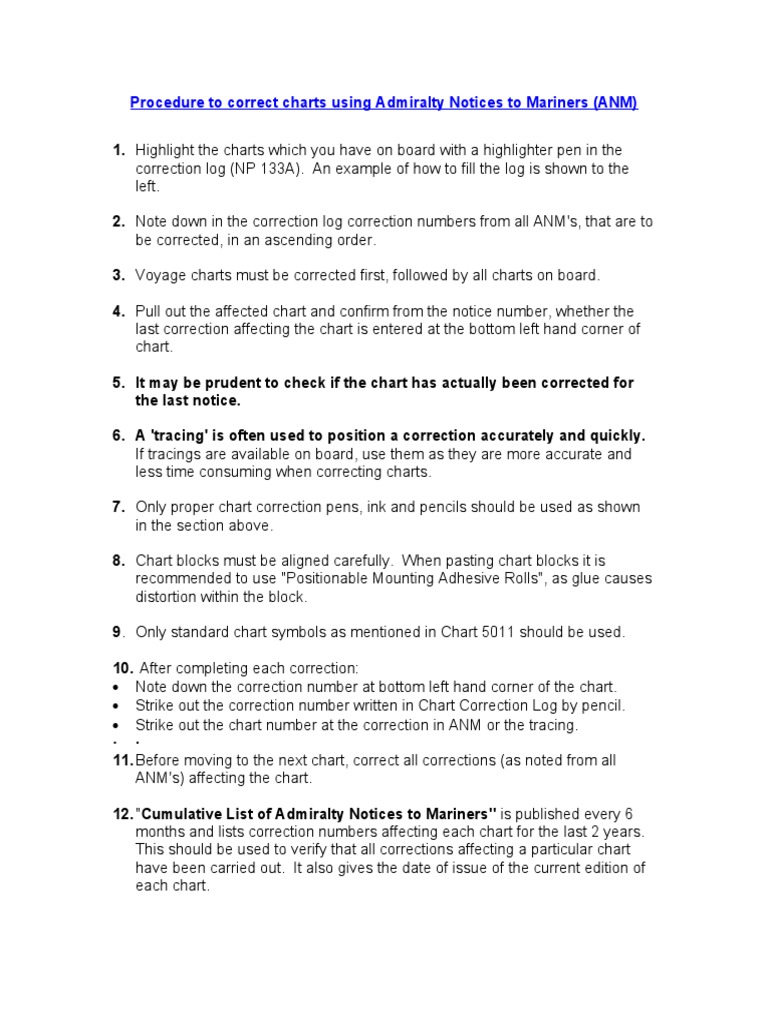 Chart Correction Procedures Guide | PDF | Latitude | Tide