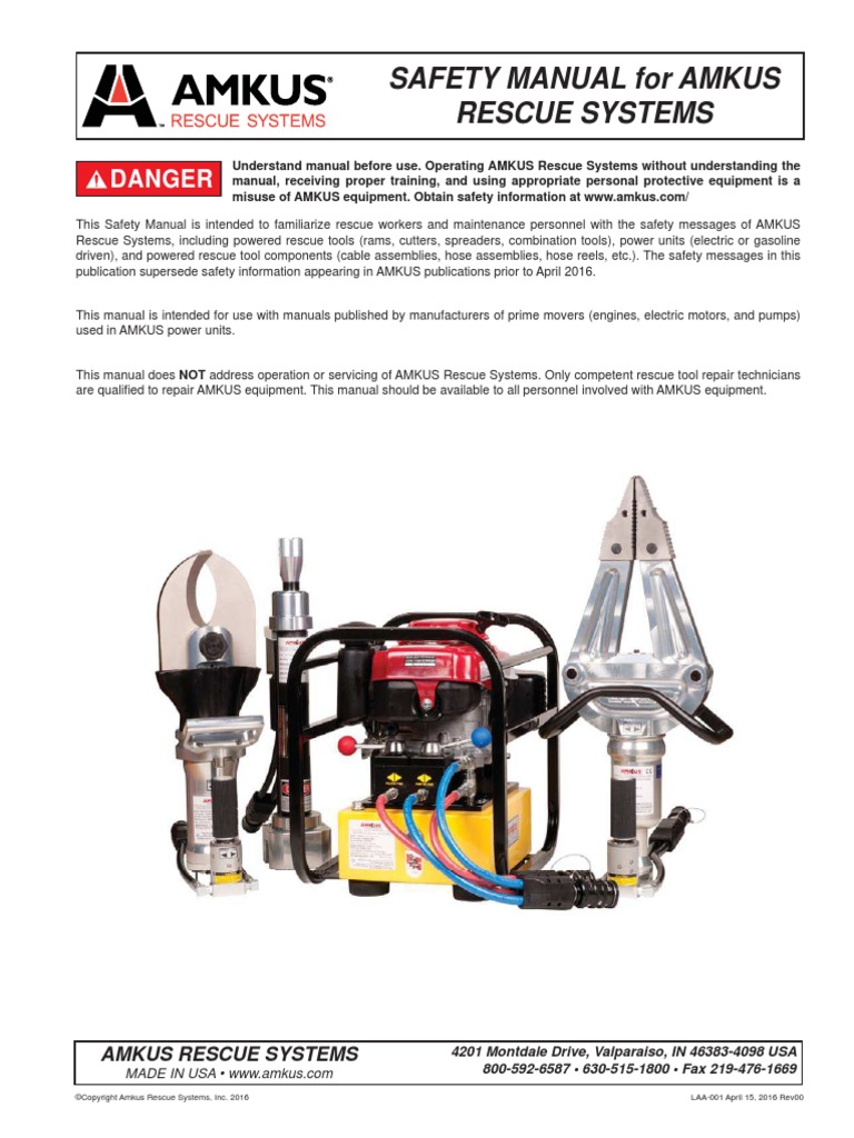 Safety Manual For Amkus Rescue Systems: Danger | PDF | Leak | Combustion