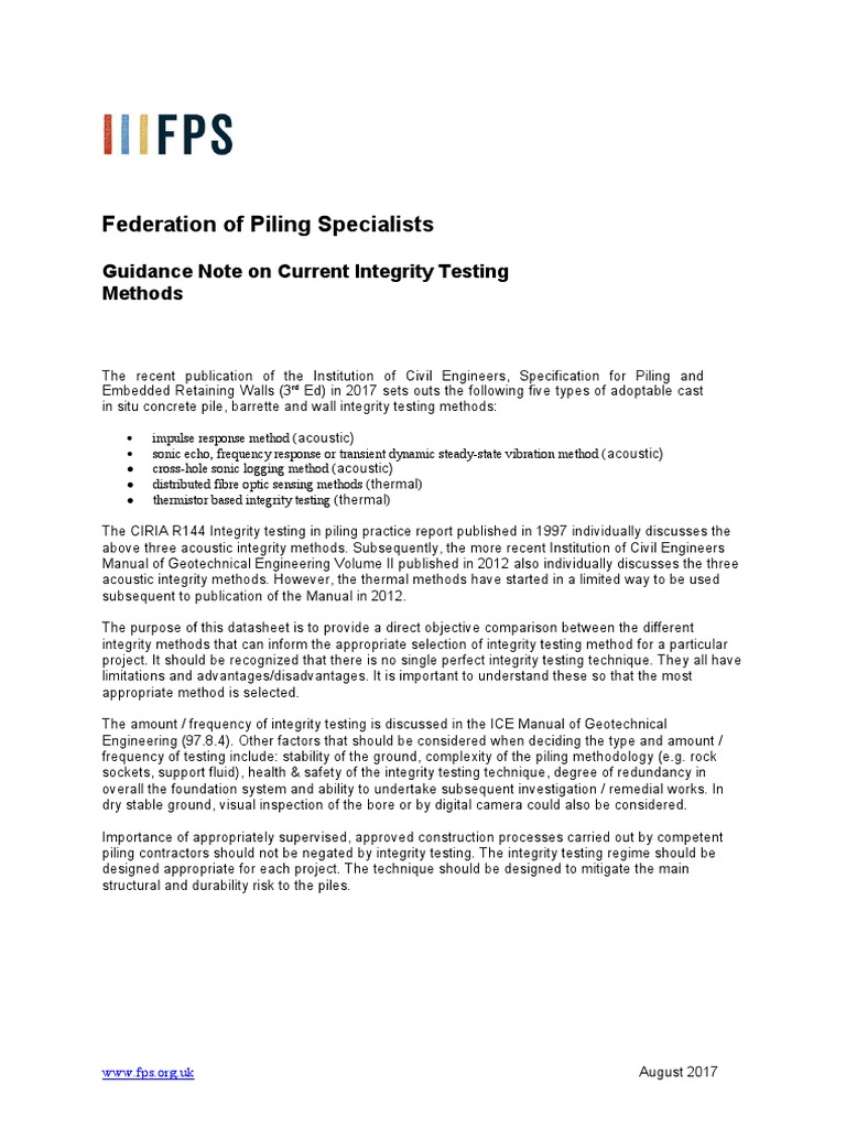 Review of Integrity Testing Methods | PDF | Deep Foundation | Concrete