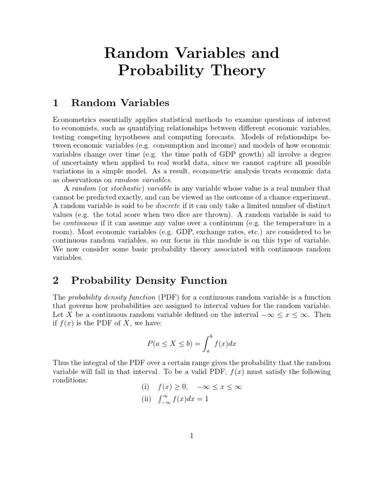Understanding Uncertainty in Economics: An Introduction to Random Variables, Probability ...